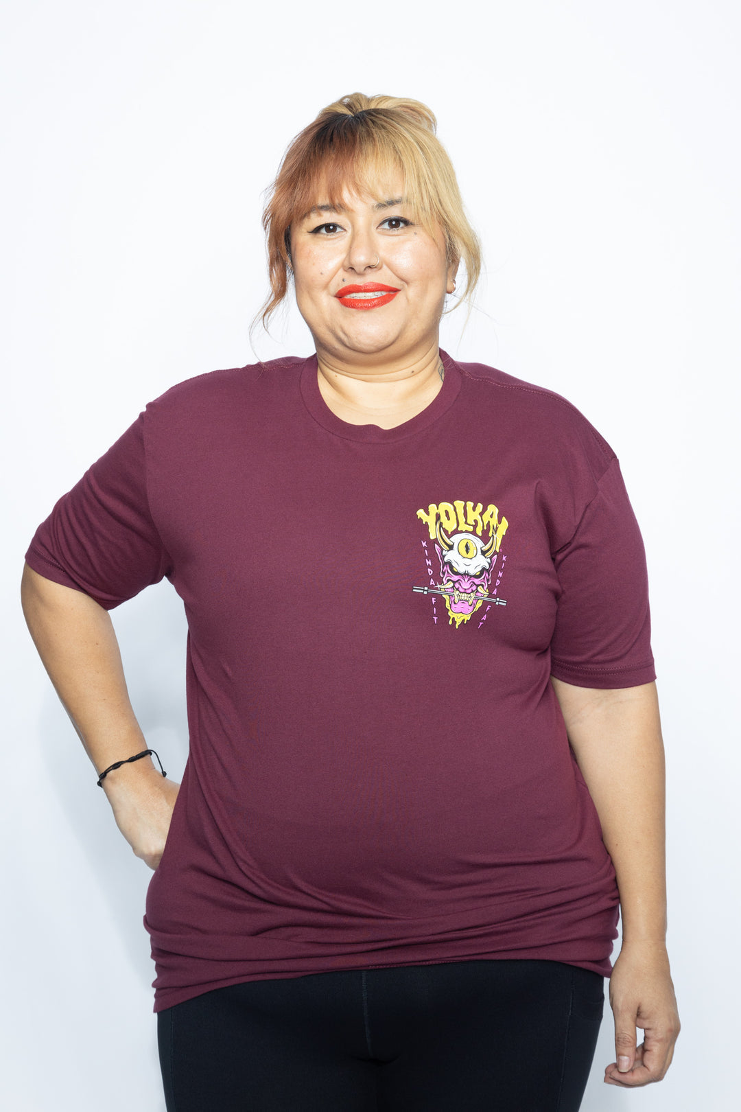 Kinda Fit Kinda Fat Yolked Yolkai Tee (Maroon) – 9 for 9